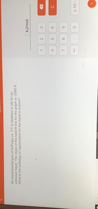 Solved An experimental plot of In(Pvap) vs. 1/T is obtained | Chegg.com