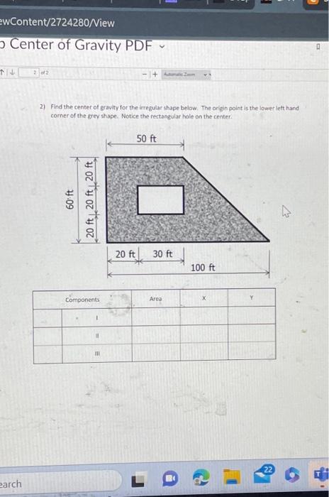 Solved 2) Find the center of gravity for the irregular shape | Chegg.com