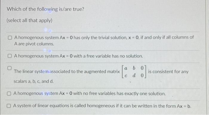 Solved Which of the following is/are true? (select all that | Chegg.com