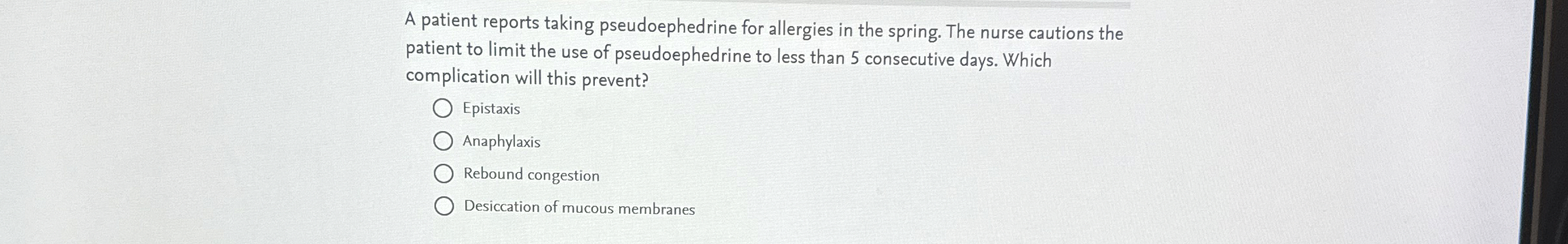 Solved A patient reports taking pseudoephedrine for | Chegg.com