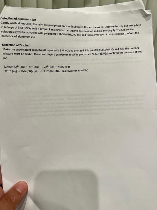 Solved Procedure 3a: Separation of Al3+ and Zn2∗ from | Chegg.com