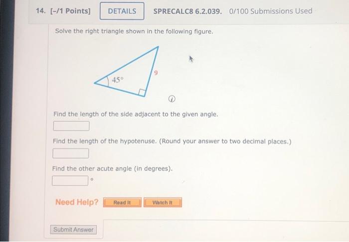 Solved Solve the right triangle shown in the following | Chegg.com