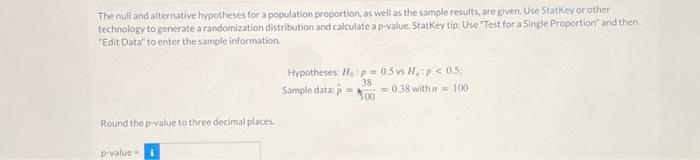 Solved The null and alternative hypotheses for a population | Chegg.com