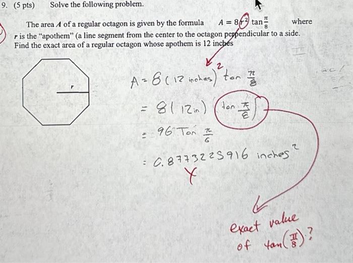 Solved (5 pts) Solve the following problem. The area A of a | Chegg.com