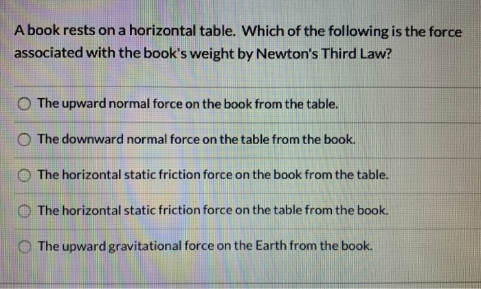 Solved A book rests on a horizontal table. Which of the | Chegg.com