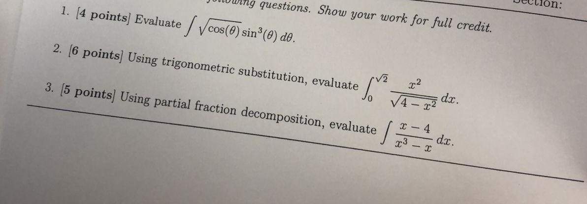 Solved 2. [6 points] Using trigonometric substitution, | Chegg.com