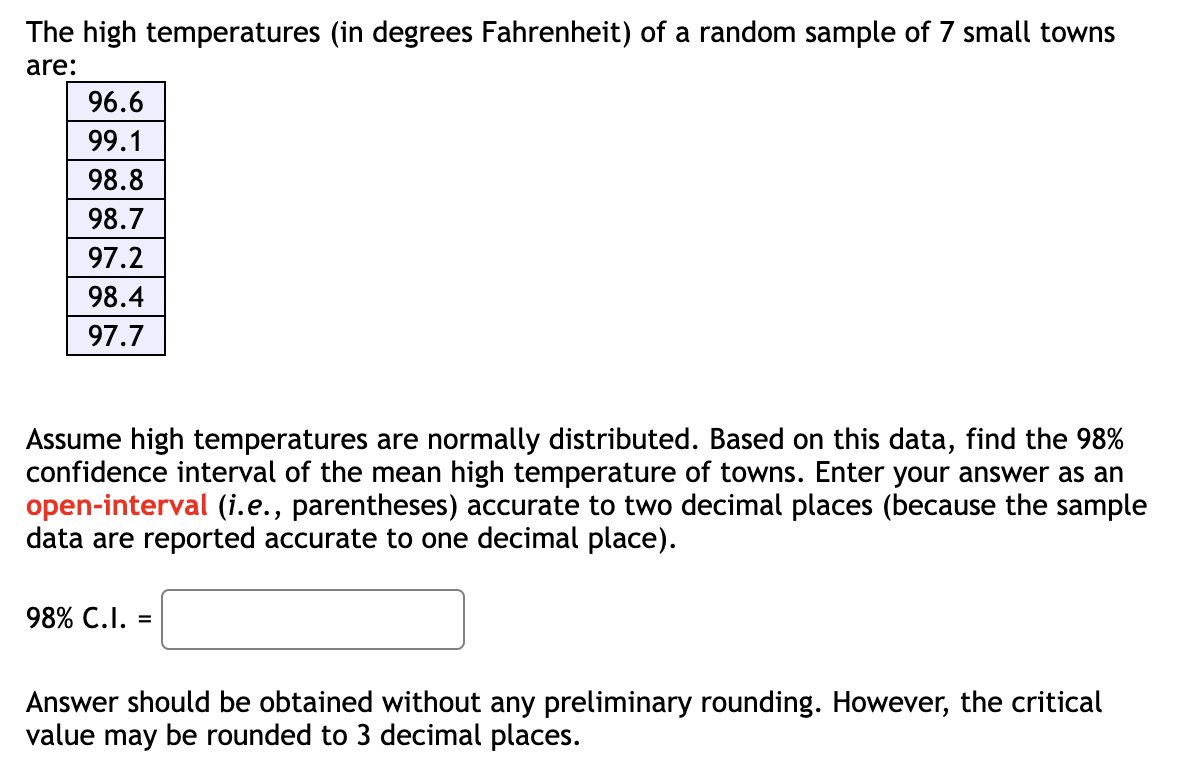 Solved The high temperatures (in degrees Fahrenheit) ﻿of a | Chegg.com