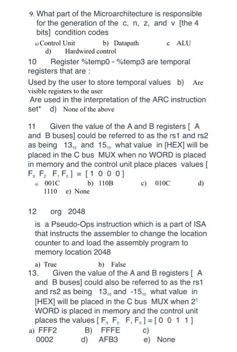 Solved 9. What part of the Microarchitecture is responsible | Chegg.com
