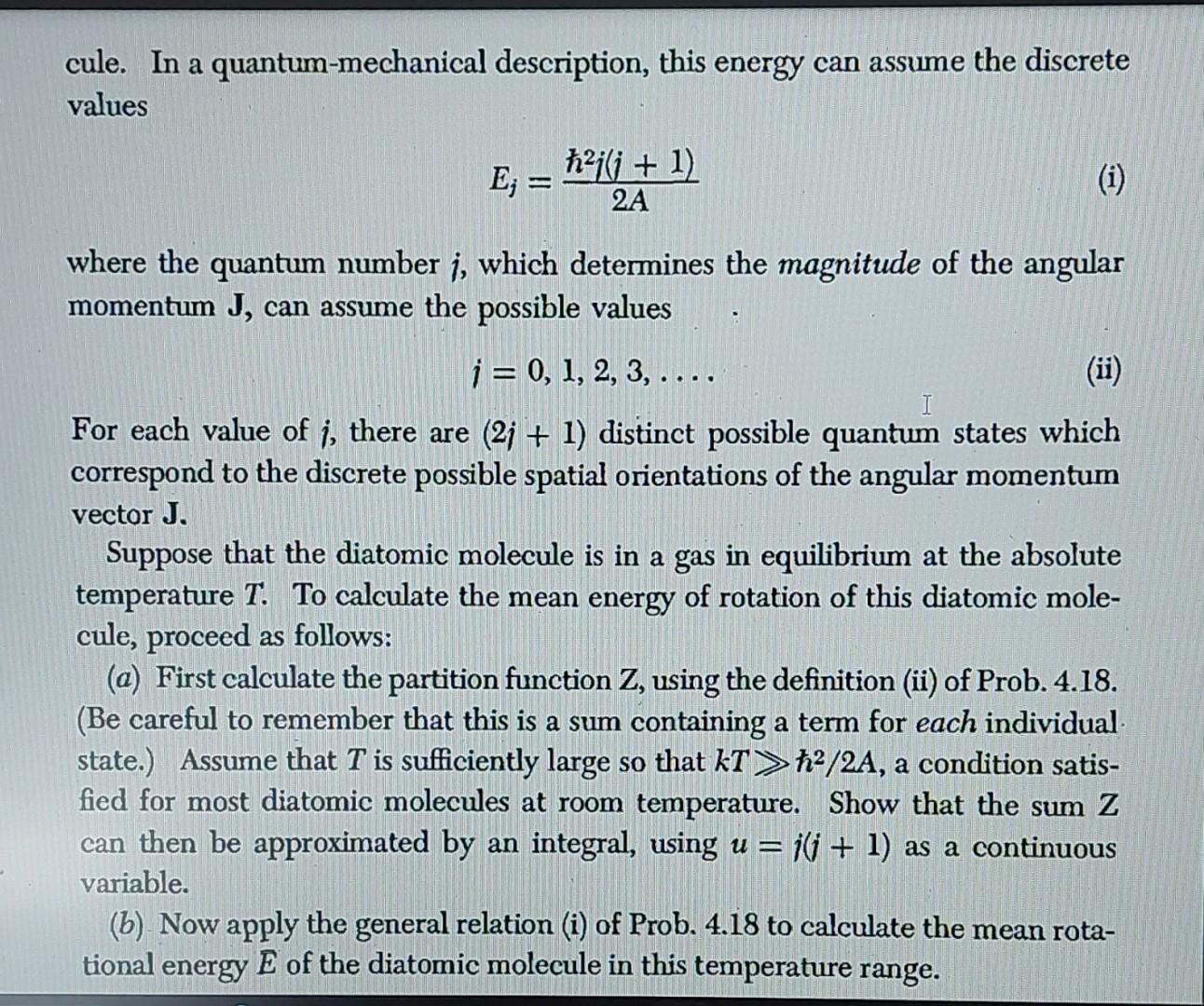 *4.23 Mean rotational energy of a diatomic molecule | Chegg.com