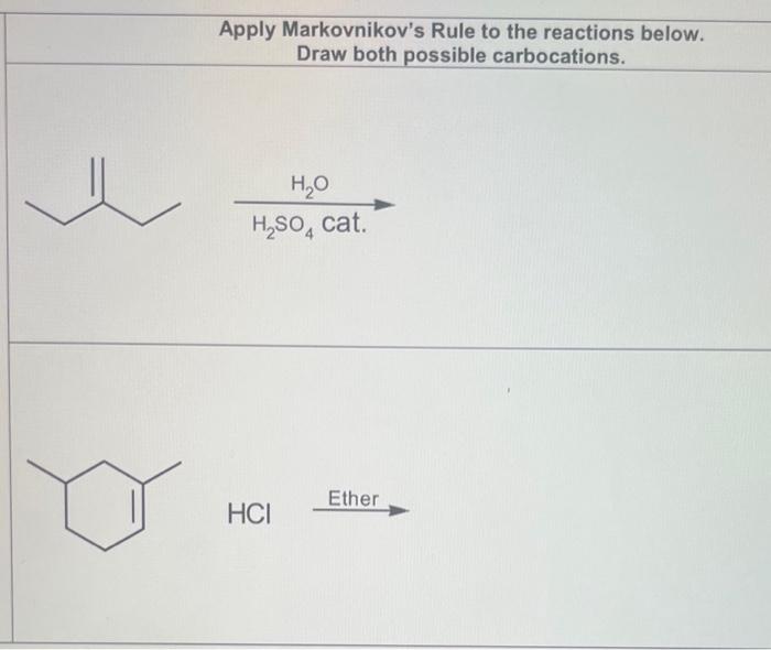 Solved Apply Markovnikov's Rule to the reactions below. Draw | Chegg.com
