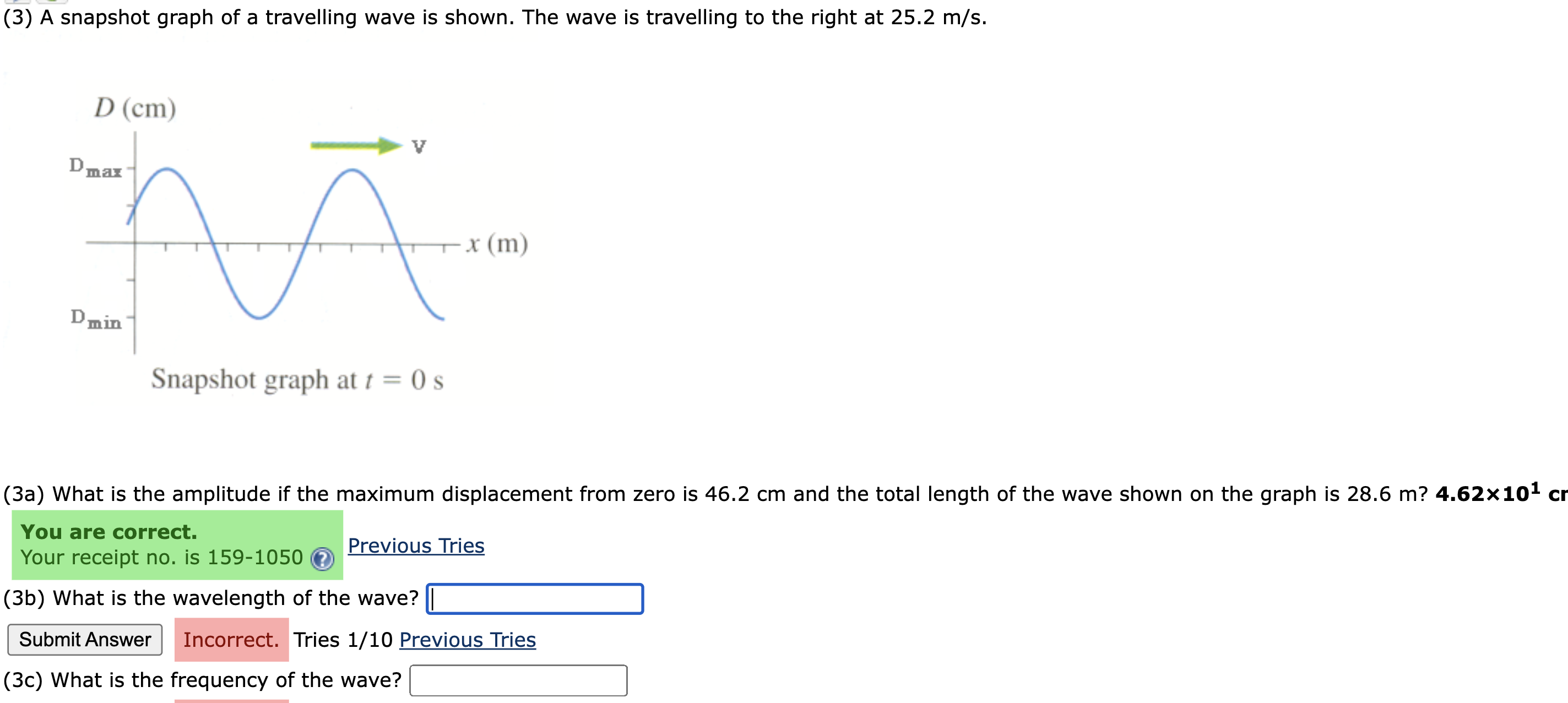 Solved (3) ﻿A snapshot graph of a travelling wave is shown. | Chegg.com