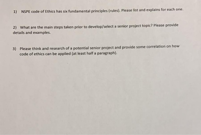 1) NSPE code of Ethics has six fundamental principles | Chegg.com