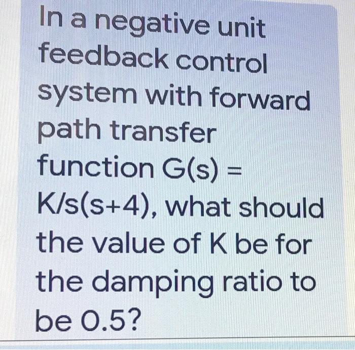 Solved In a negative unit feedback control system with | Chegg.com
