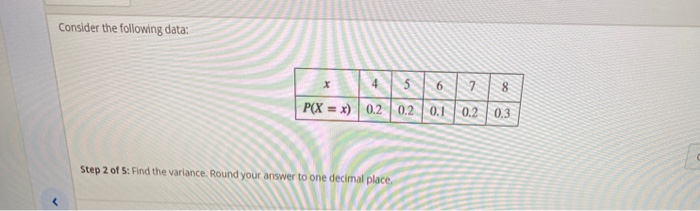 Solved Consider the following data: 6 2 8 x 4 5 P(X = x) 0.2 | Chegg.com