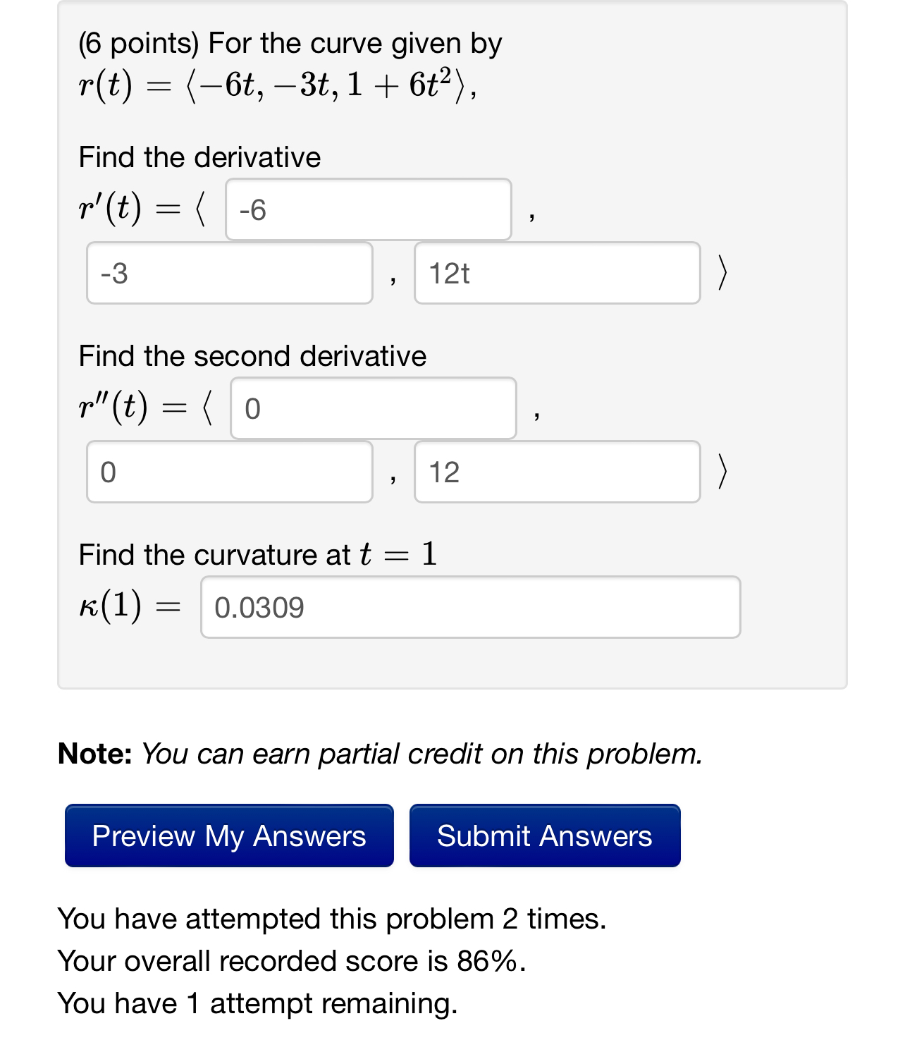 Solved (6 ﻿points) ﻿For the curve given | Chegg.com