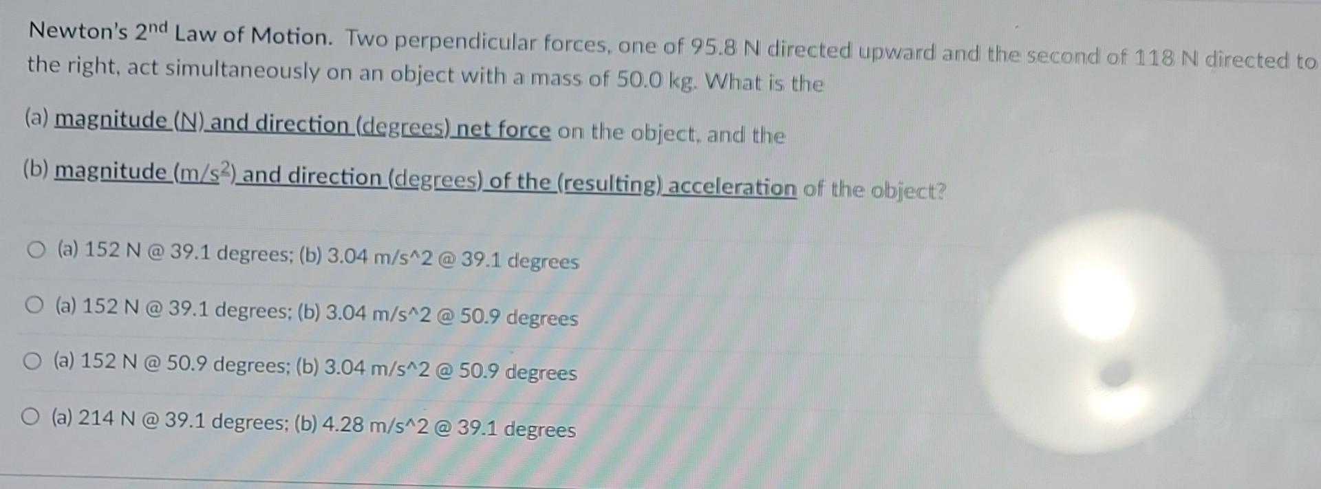 Solved Newton's 2nd Law of Motion. Two perpendicular | Chegg.com