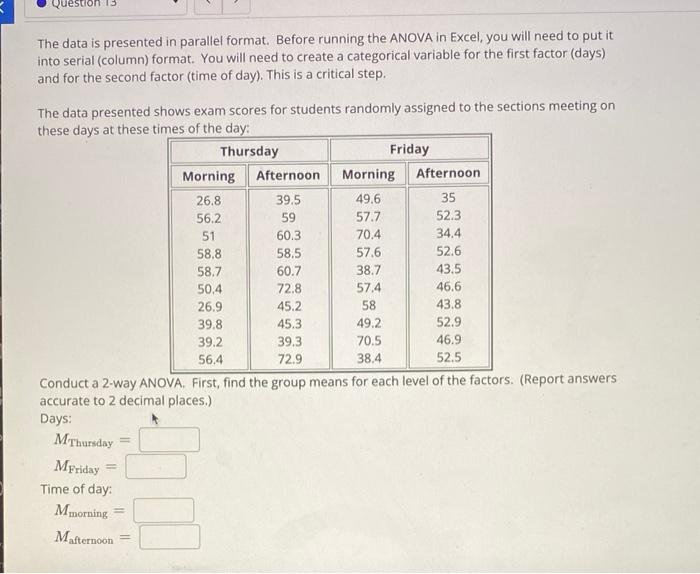 Solved The data is presented in parallel format. Before | Chegg.com