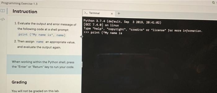 Solved Programming Exercise 1.3 m] Instruction > Terminal | Chegg.com