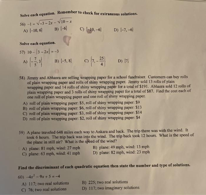 Solved Solve each equation. Remember to check for extraneous | Chegg.com