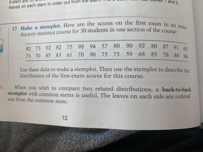 Solved 17 Make a stemplot. Here are the scores on the first | Chegg.com