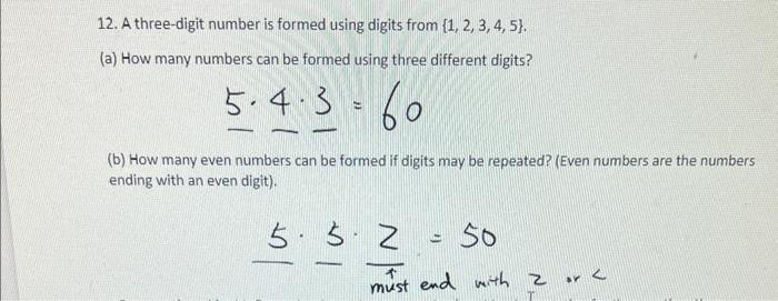 Solved 12. A three-digit number is formed using digits from | Chegg.com