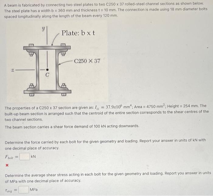 Solved A beam is fabricated by connecting two steel plates | Chegg.com