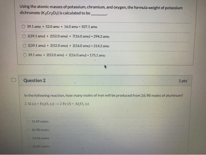 Solved Using the atomic masses of potassium, chromium, and | Chegg.com