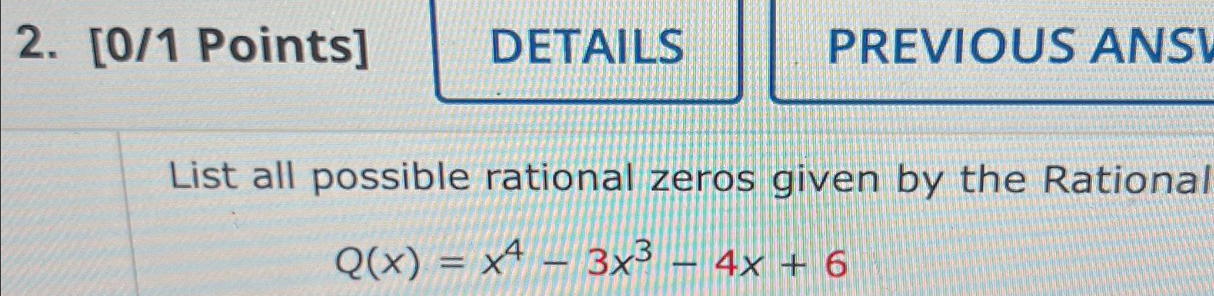 Solved [0/1 ﻿Points]DETAILSPREVIOUS ANSIList all possible | Chegg.com