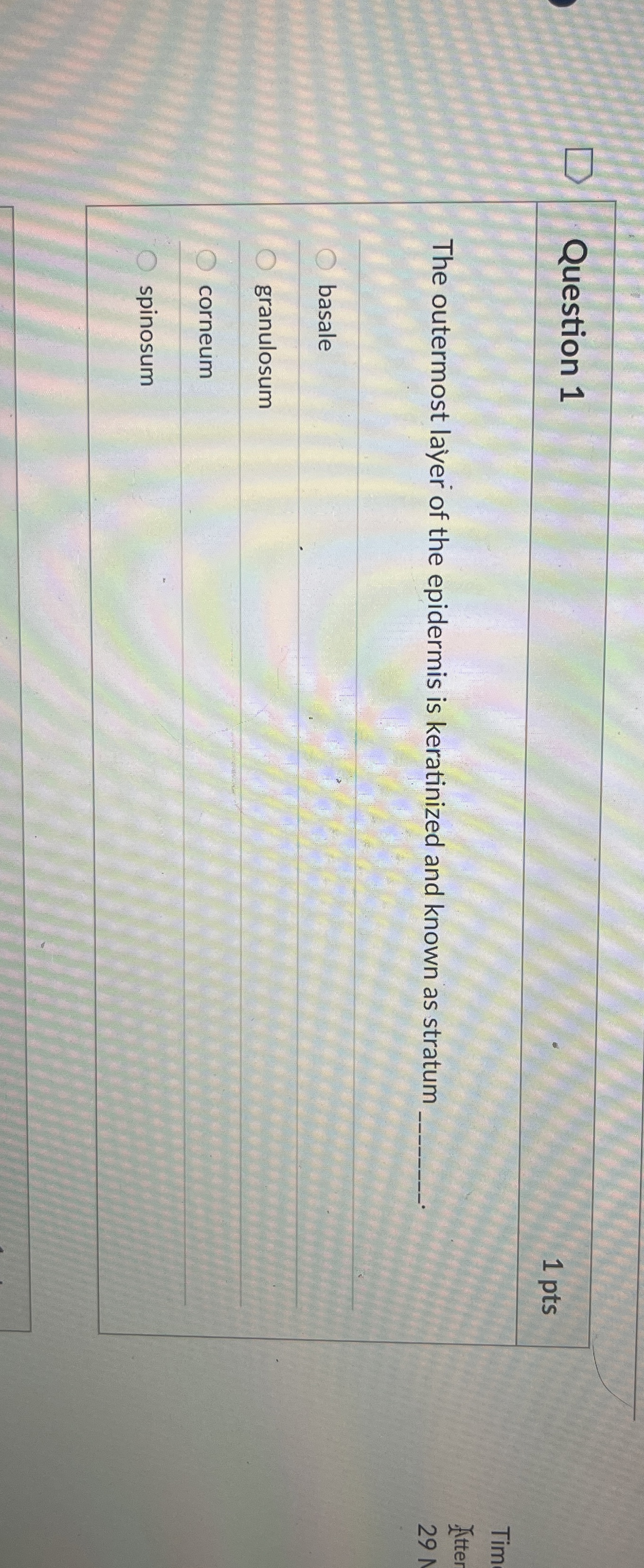 Solved Question 1The outermost layer of the epidermis is | Chegg.com