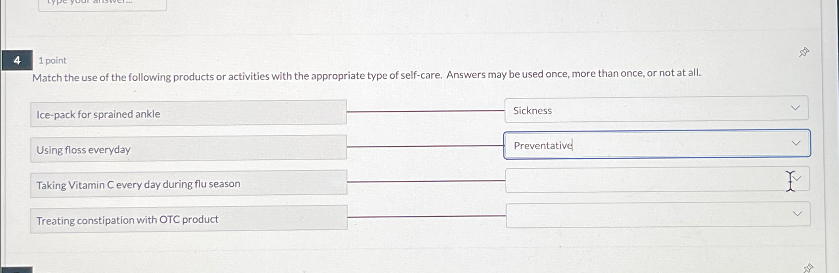 Solved 1 ﻿pointMatch the use of the following products or | Chegg.com