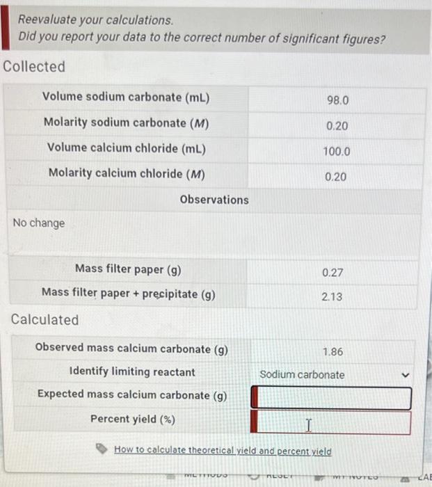 Solved Reevaluate your calculations. Did you report your | Chegg.com