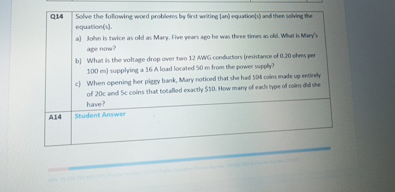 Solved Q14A14Solve the following word problems by first | Chegg.com