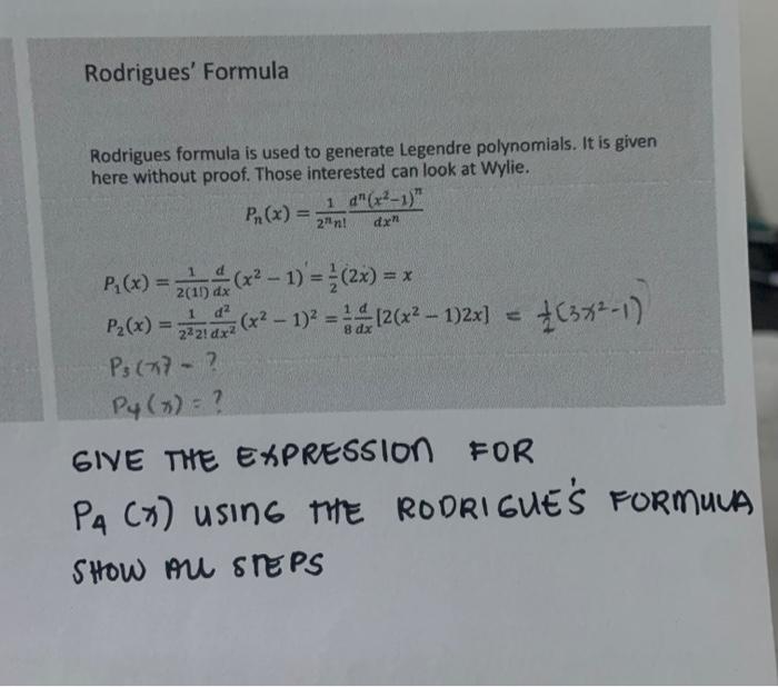 Solved Rodrigues' Formula Rodrigues formula is used to | Chegg.com