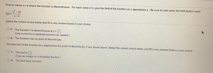 Solved Find all values xa where the function is | Chegg.com