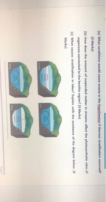 Solved (a) What conditions would cause anoxin in the | Chegg.com