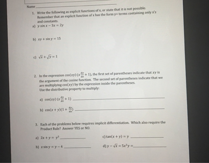 Solved Name 1. Write the following as explicit functions of | Chegg.com