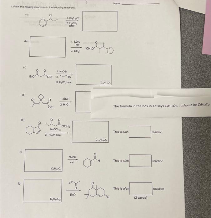 Solved 1. Fill in the missing structures in the following | Chegg.com