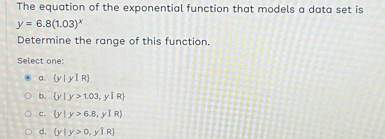 Solved The equation of the exponential function that models | Chegg.com