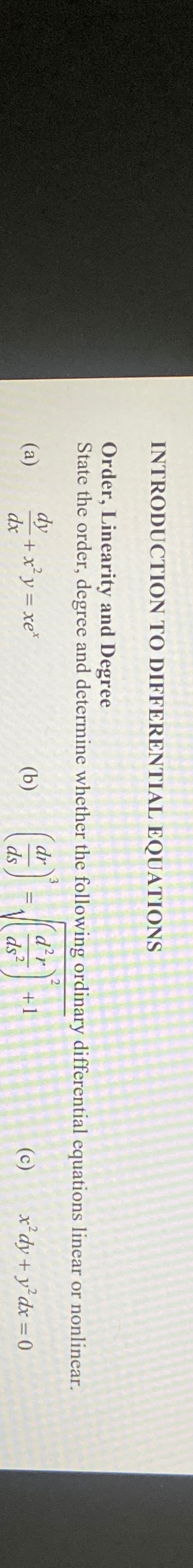 Solved INTRODUCTION TO DIFFERENTIAL EQUATIONSOrder, | Chegg.com