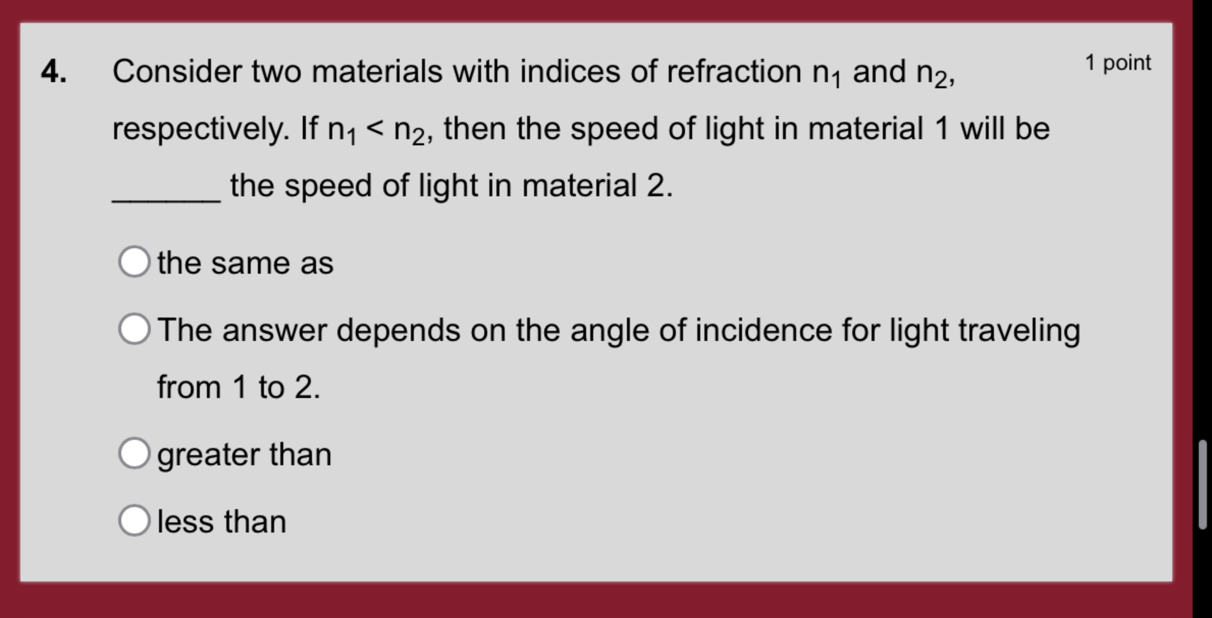 Solved Consider two materials with indices of refraction n1 | Chegg.com