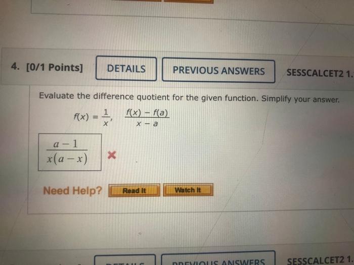 Solved Evaluate the difference quotient for the given | Chegg.com