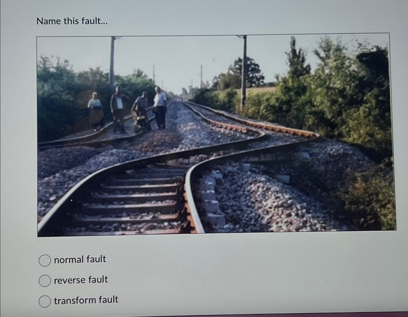 Solved Name this fault...normal faultreverse faulttransform | Chegg.com