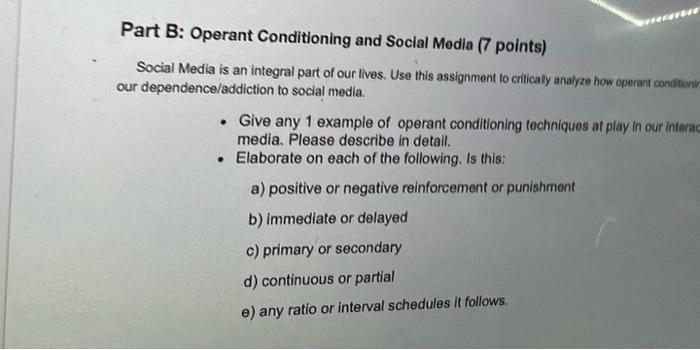 Solved operant conditioning and social media-Give any 1 | Chegg.com