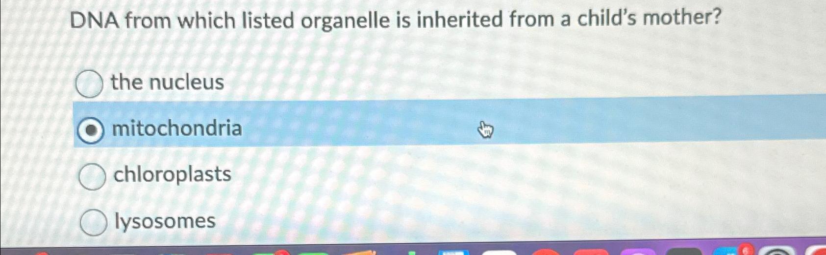 Solved DNA from which listed organelle is inherited from a | Chegg.com