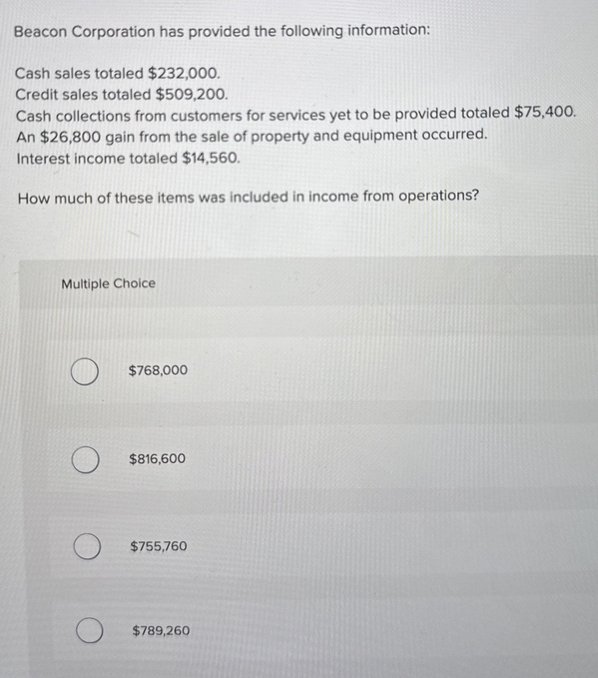 Solved Beacon Corporation has provided the following | Chegg.com