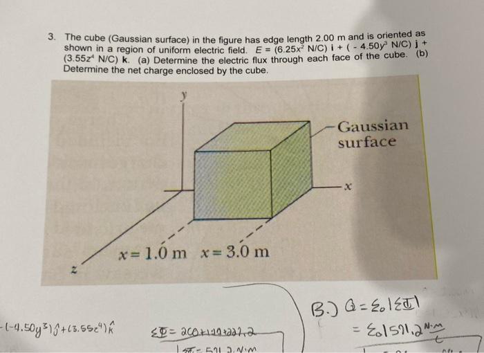 Solved 3. The cube (Gaussian surface) in the figure has edge | Chegg.com