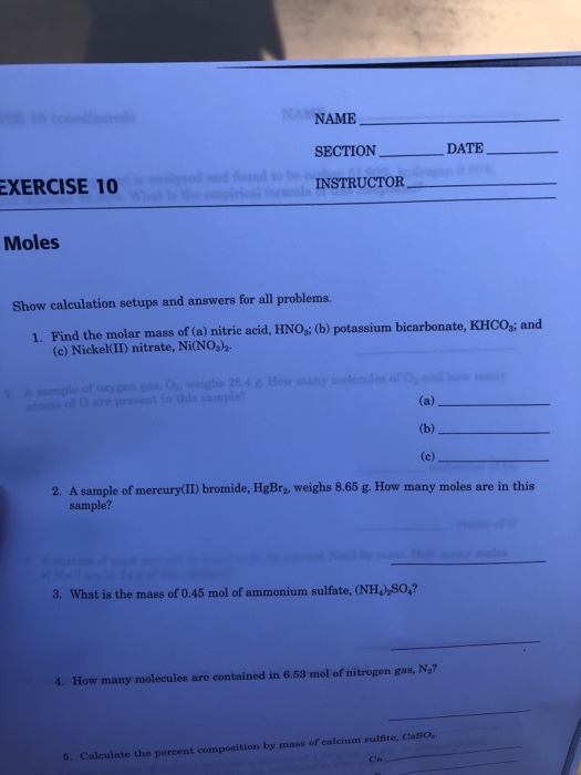 Solved NAME _DATE SECTION INSTRUCTOR und to be EXERCISE 10 | Chegg.com