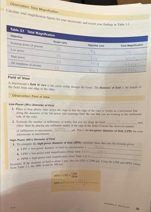 Solved Observation: Totol Mognification Calculate total | Chegg.com