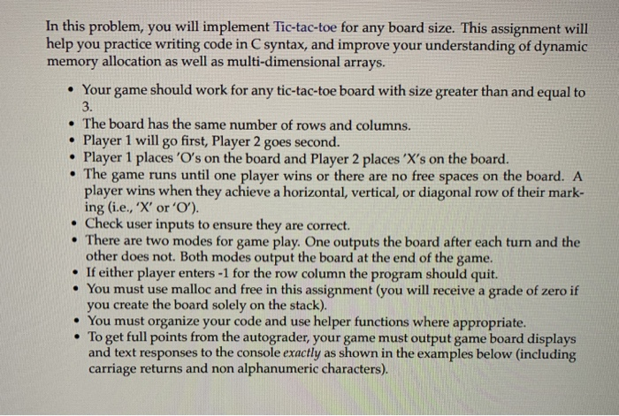 Solved In this problem, you will implement Tic-tac-toe for | Chegg.com