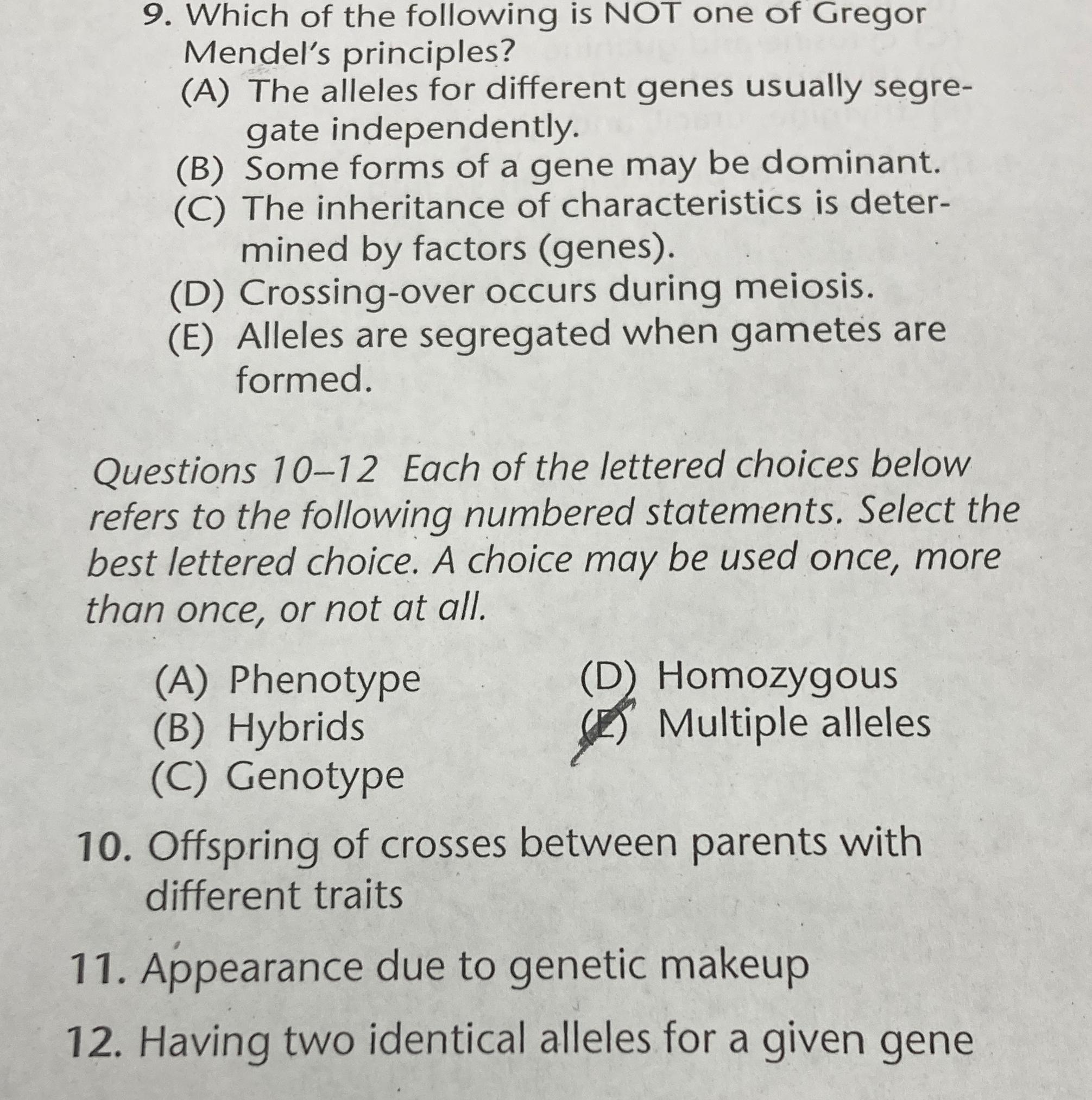 Solved Which of the following is NOT one of Gregor Mendel's | Chegg.com